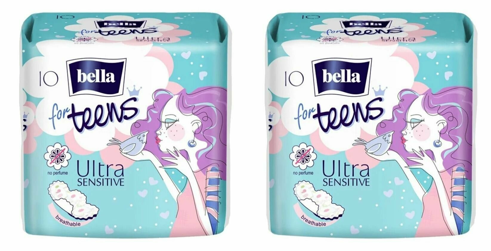 Прокладки супертонкие с крылышками, Bella, For Teens Sensitive, 2 мм, 10 шт, 2 уп