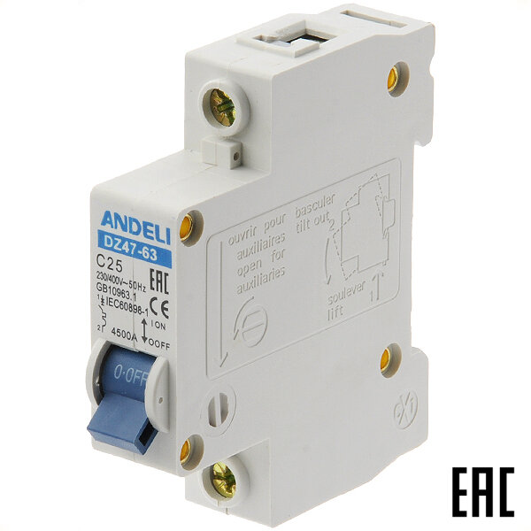 Автоматический выключатель на Din-рейку ADL01-066 ANDELI DZ47-63/1P C25A/1п/ 4,5кА (4 шт. в комплекте)