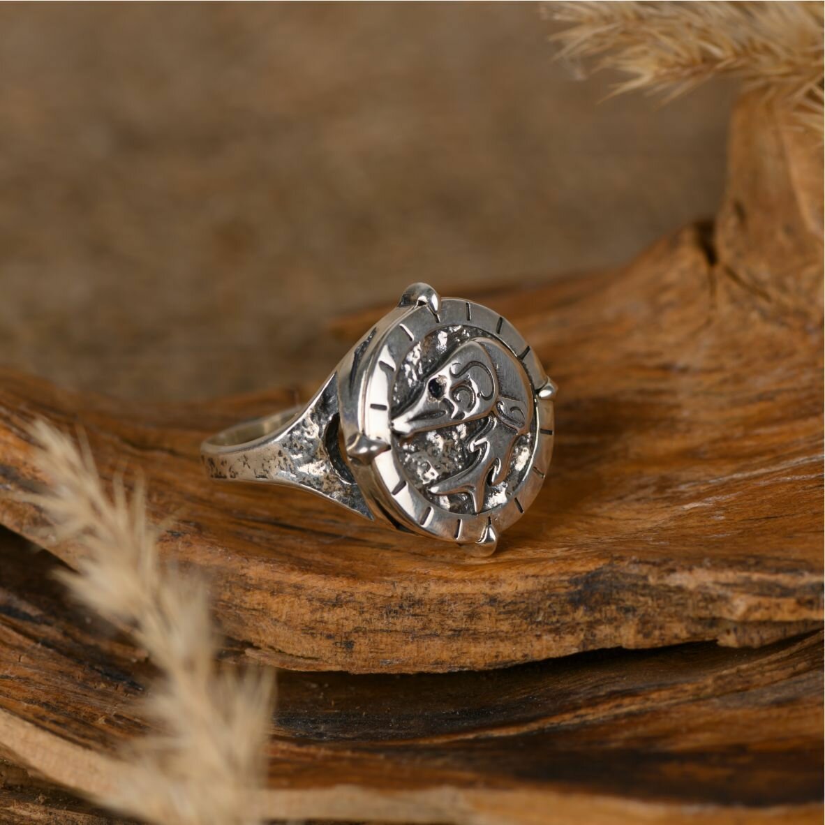 Перстень, серебро, 925 проба, чернение, сапфир