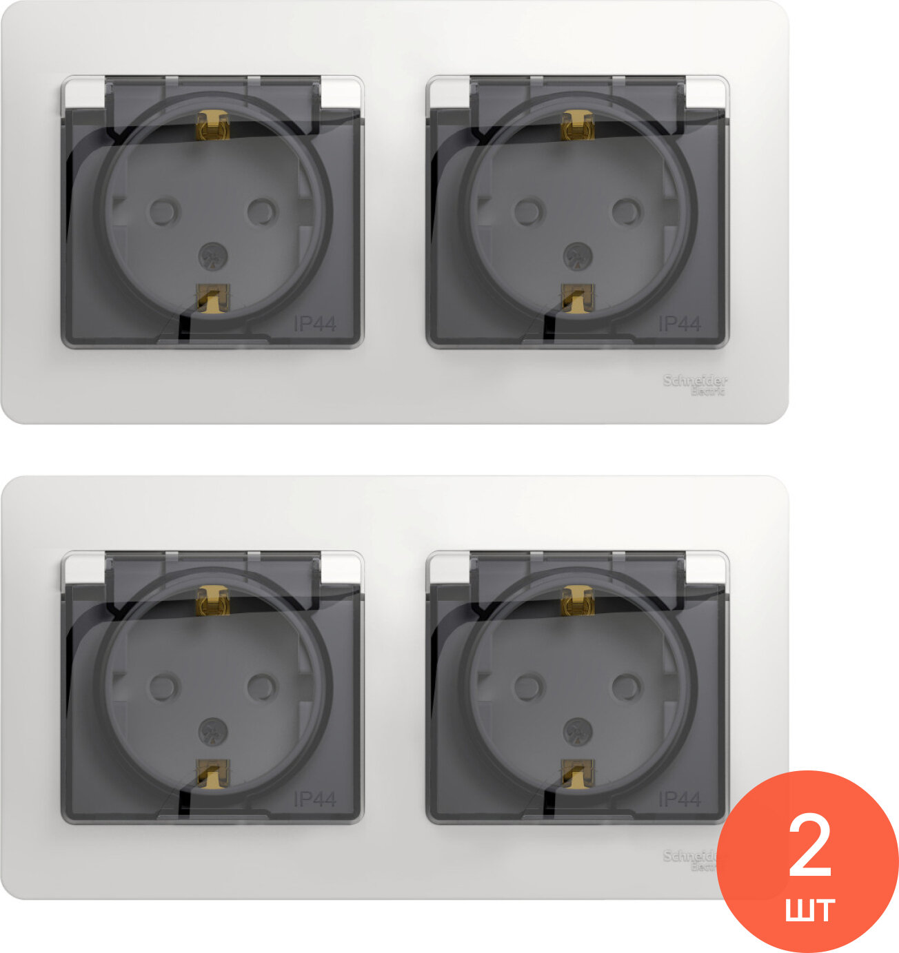 Розетка силовая штепсельная Systeme Electric / Систем Электрик Glossa, 16А 250В IP44 белый, с заземляющим контактом, шторками и прозрачной крышкой GSL000147 / электрооборудование (комплект из 2 шт)