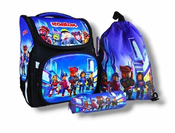 Рюкзак школьный для мальчика Roblox Роблокс с мешком для обуви и пеналом, ранец для первоклассника ортопедический