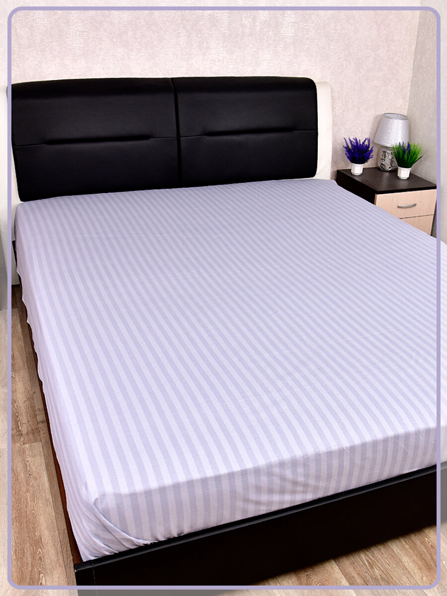 Простыня Ивановская бязь Страйп вид 8/6 серебристо-серый Евро-макси