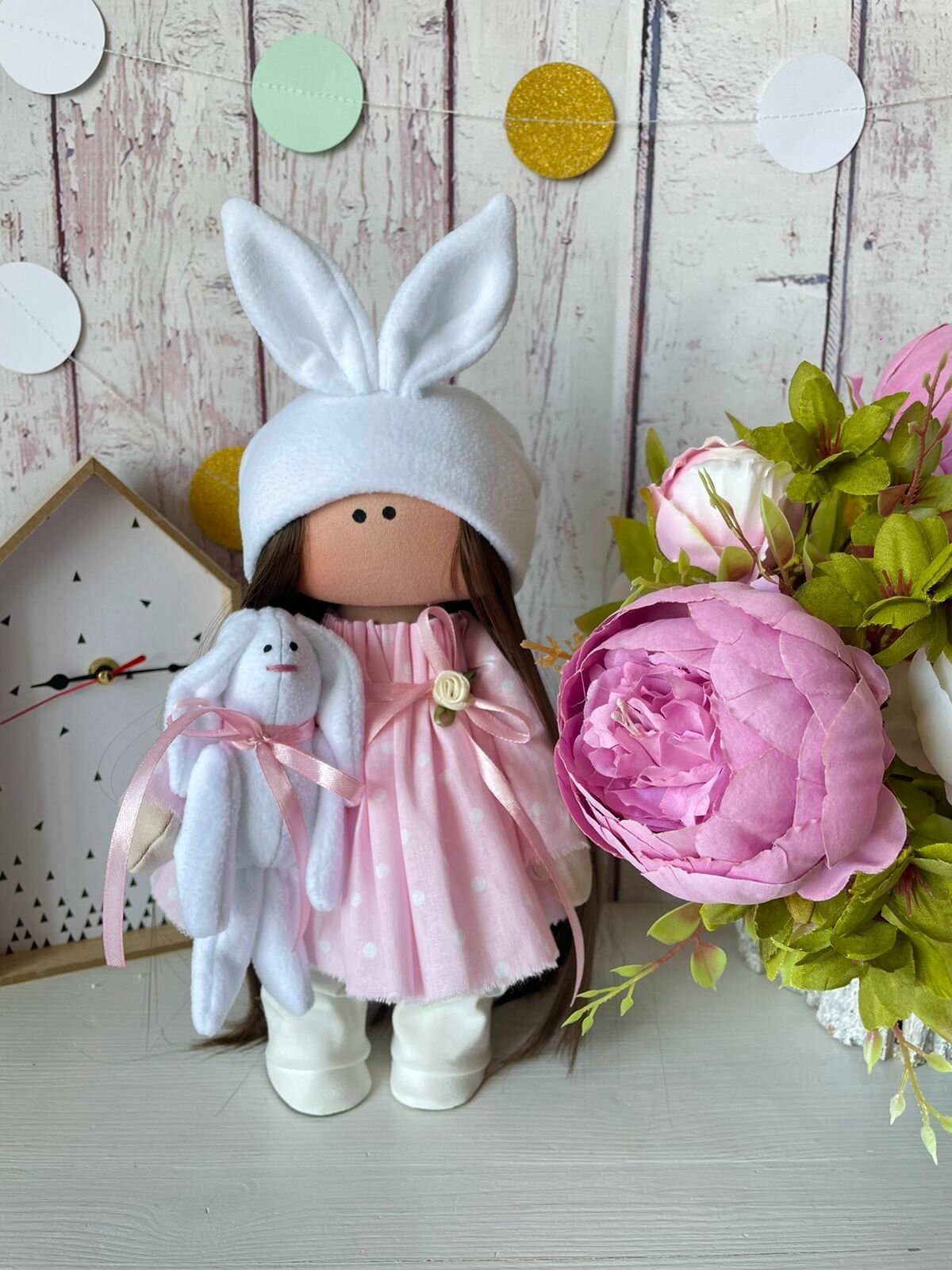 Интерьерная текстильная кукла Тильда 28 см ручной работы
