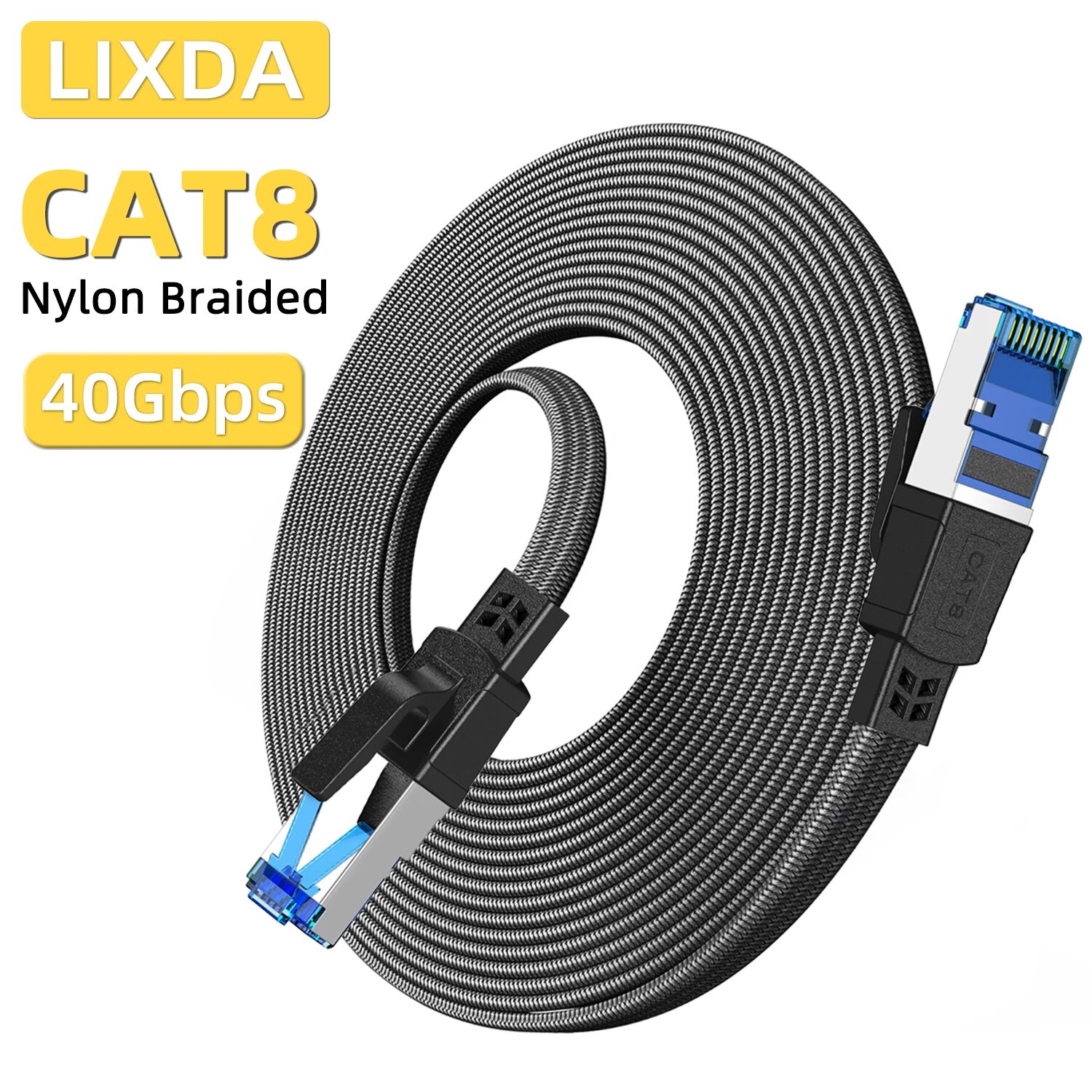 Cat8 Ethernet кабель 20m, Gray, 40 Гбит/с, Nylon Braided — фото 1