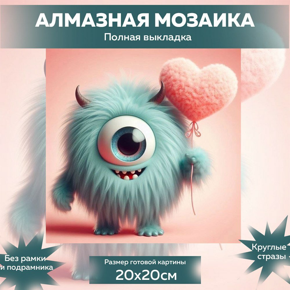 Алмазная мозаика без подрамника и рамки. Картина стразами детская 20х20 см