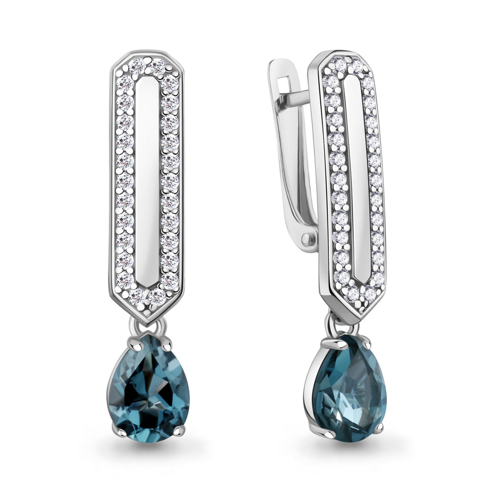 Серьги, серебро, 925 проба, родирование, Лондон топаз, фианит
