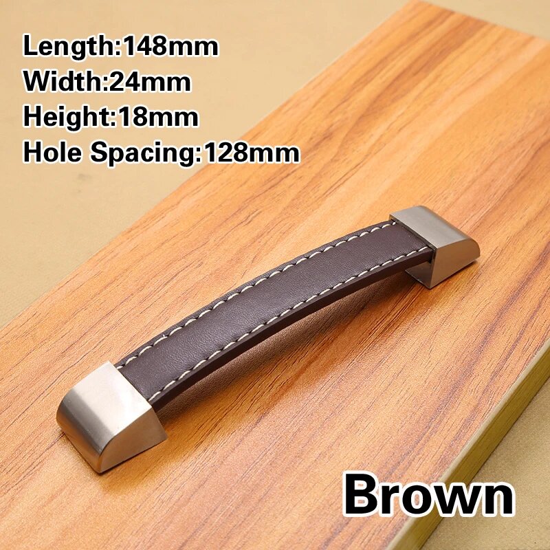 Кожаные ручки для шкафов, черные/коричневые, цинковый сплав Brown-128mm