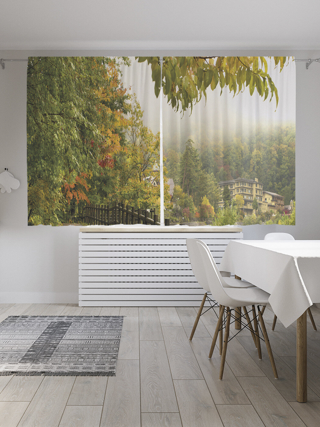 Фотошторы короткие "Осенняя дорога", 2 полотна шириной по 145 см, высота 180 см, JoyArty