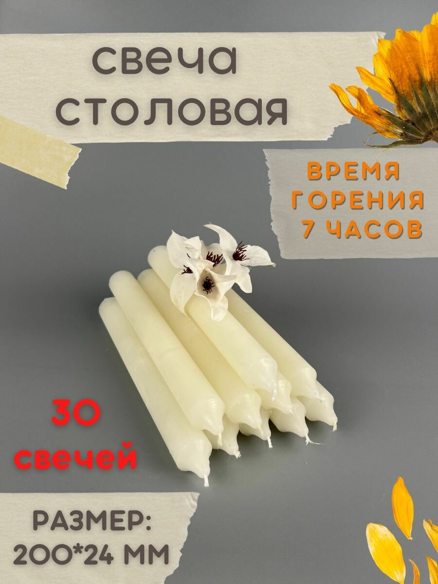 Свеча столовая 24х200 мм, 7 часов, 30 шт.