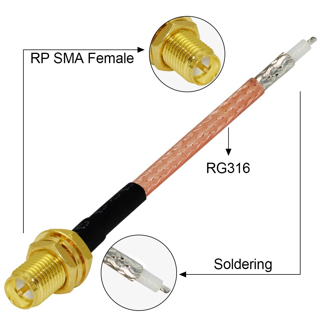 SMA Pigtail Cable DexMRtiC 30cm, RPSMAK-solder