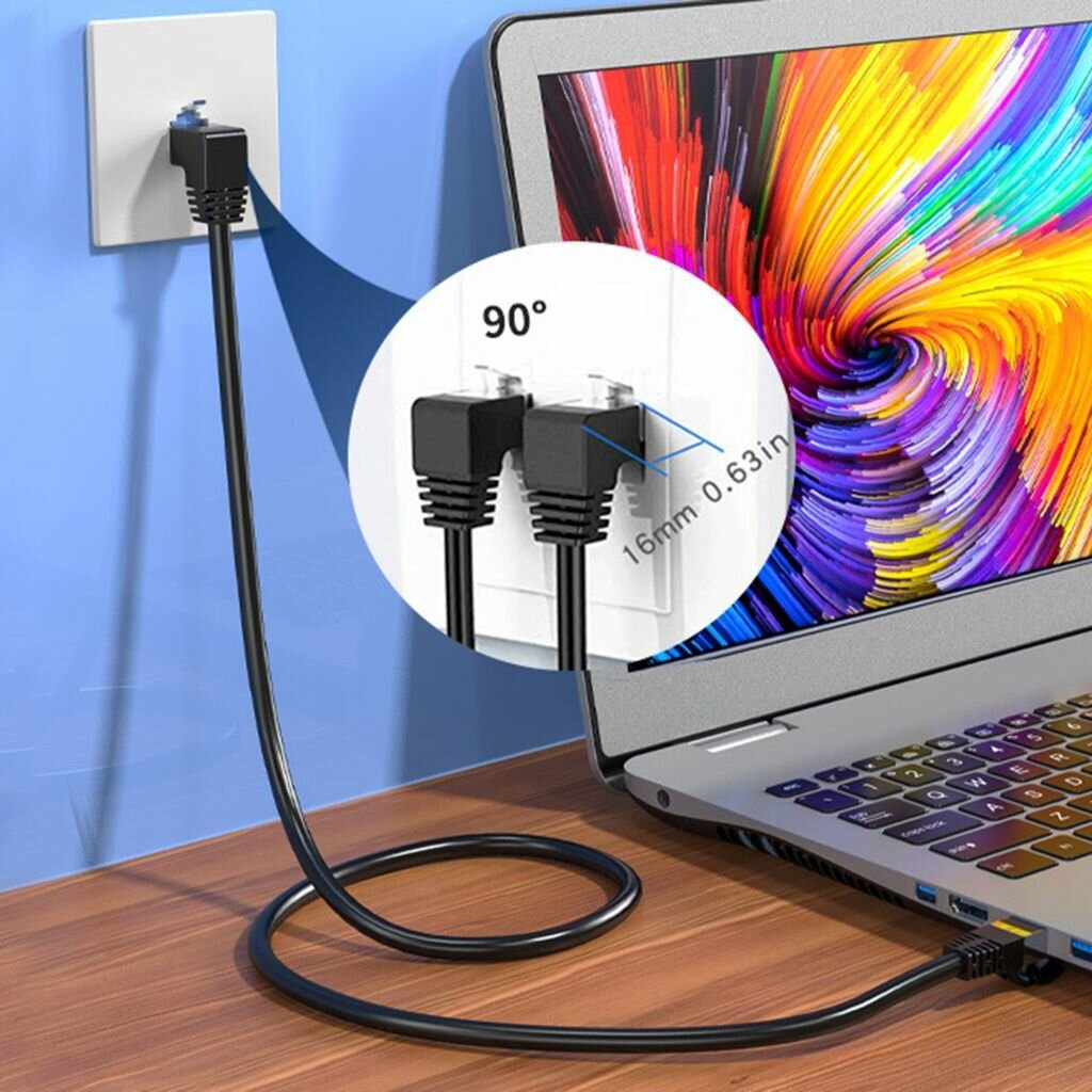 (1 штука) сетевой кабель cat7 категории 8, 10 гигабитный сетевой кабель RJ45 с углом наклона 90 градусов-5 метров-верхний изгиб