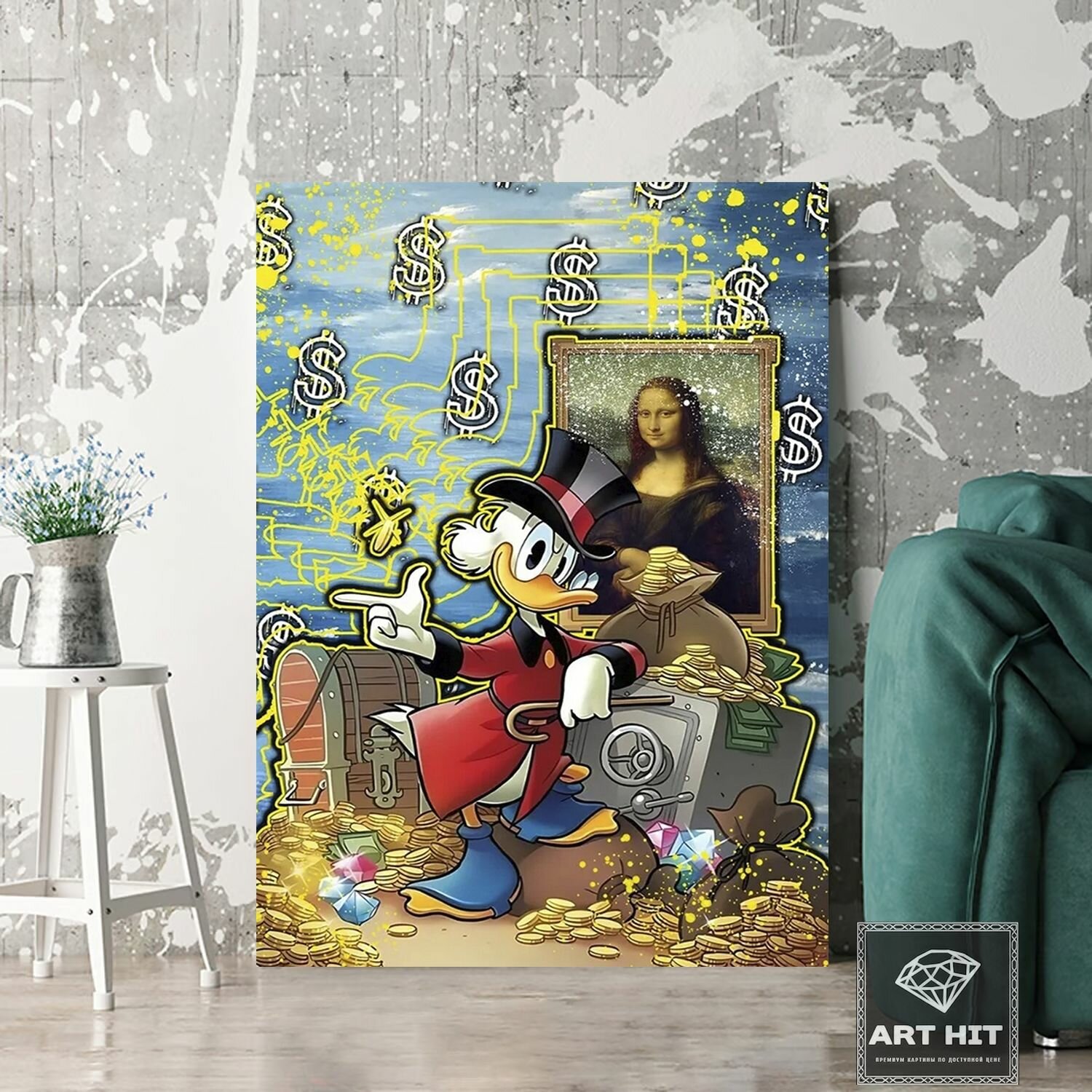 Картина Скрудж Макдак и Дональд Дак с деньгами, 60х80 см.