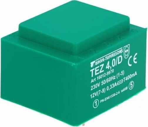 Трансформатор BREVE TEZ4/D230/12V Трансформатор: залитый 4ВА 230ВAC 12В 333,3мА PCB IP00 150г 1шт
