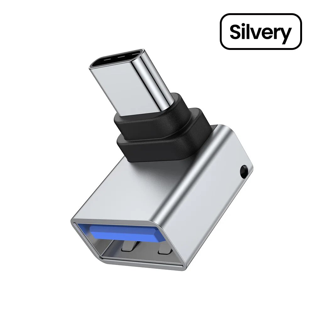 90 ° Угловой адаптер типа C к USB 3.0 Адаптер для быстрой зарядки типа C «папа» к USB 3.0 «мама» для ноутбука, планшета, U-диска, адаптер USB C silver