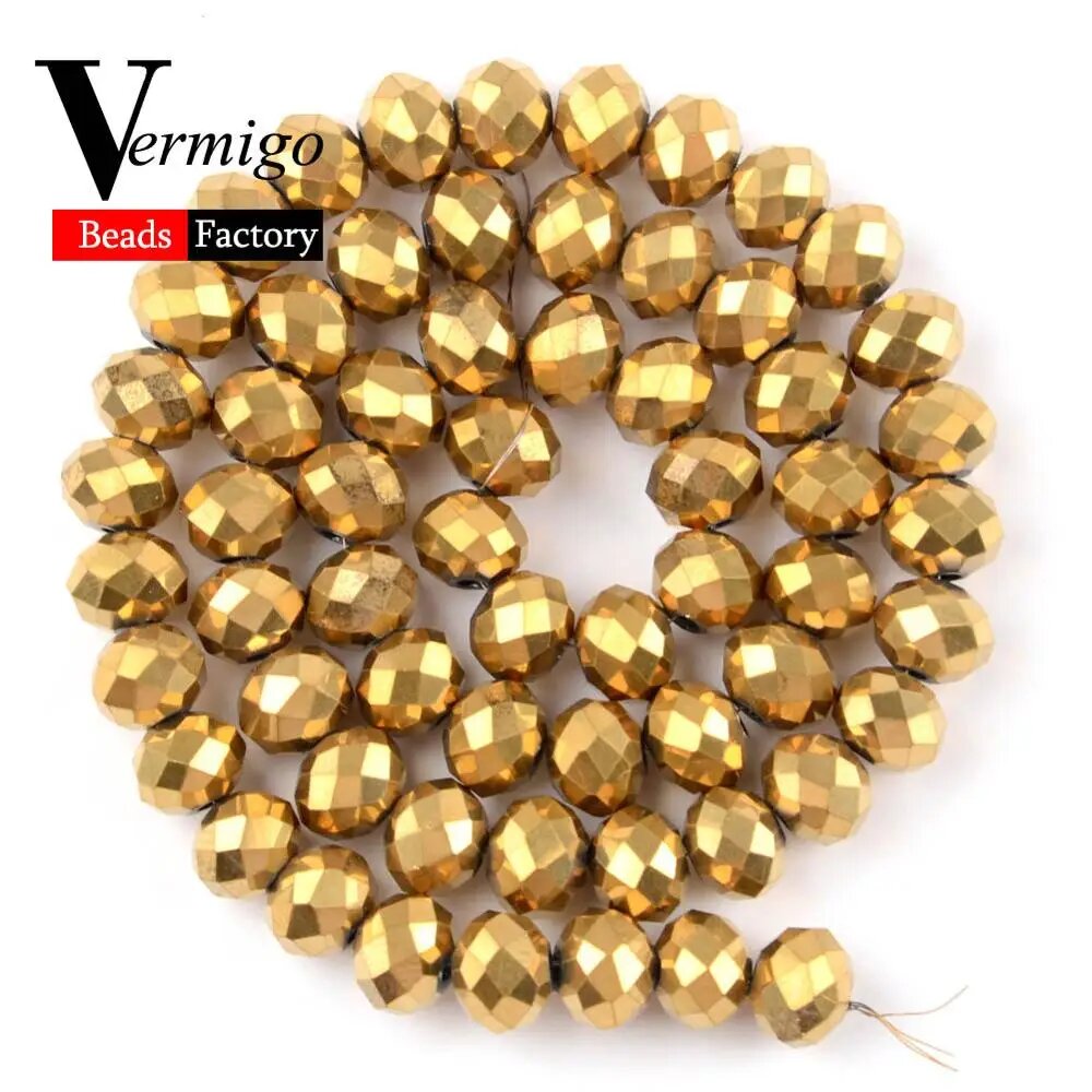 Золотые граненые бусины Vermigo 4 6 8 10 12 мм 8mm Approx 65pcs