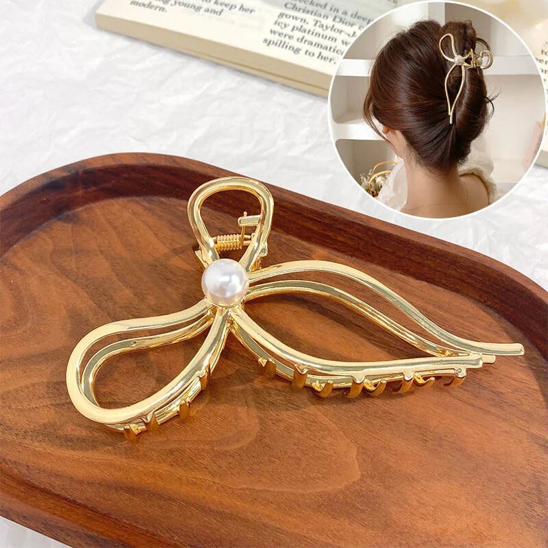 Заколка для волос Bow Pearl, золотистая