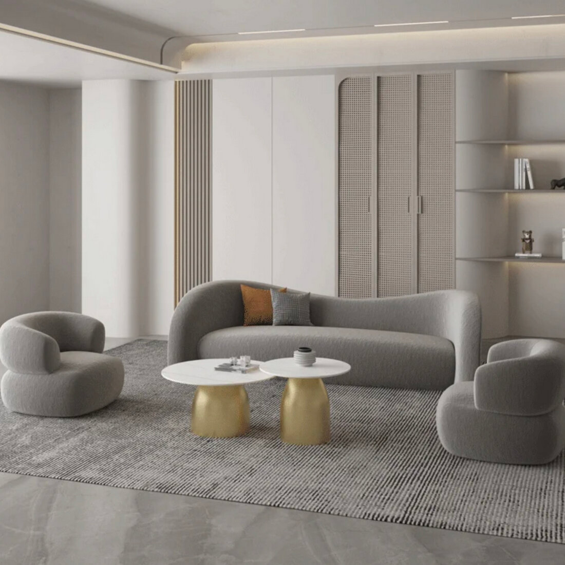 Мягкий интерьерный диван Arcola в стиле Ваби Саби (Цвет серый / 170см)