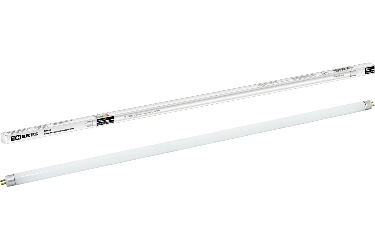 TDM ELECTRIC Лампа люминесцентная линейная двухцокольная ЛЛ-12/24Вт, T4/G5, 6500 К, длина 654,2мм SQ0355-0012