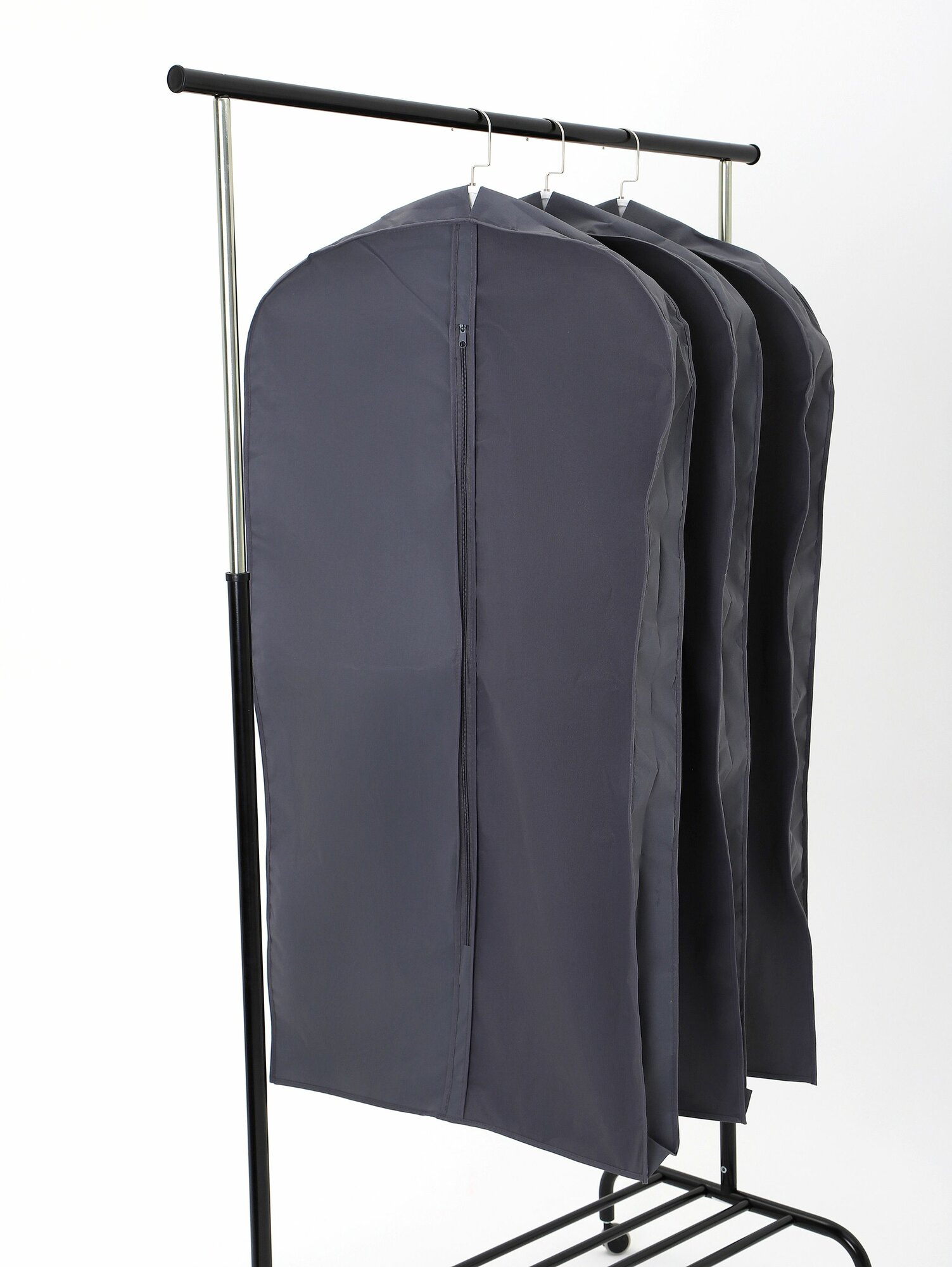 Чехол для одежды 120*60*10 см на молнии спанбонд серый набор 3 шт