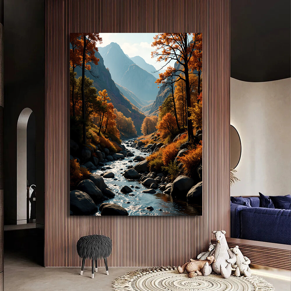 Природа / лес, картина пейзаж / река, горы, 30х40 см.