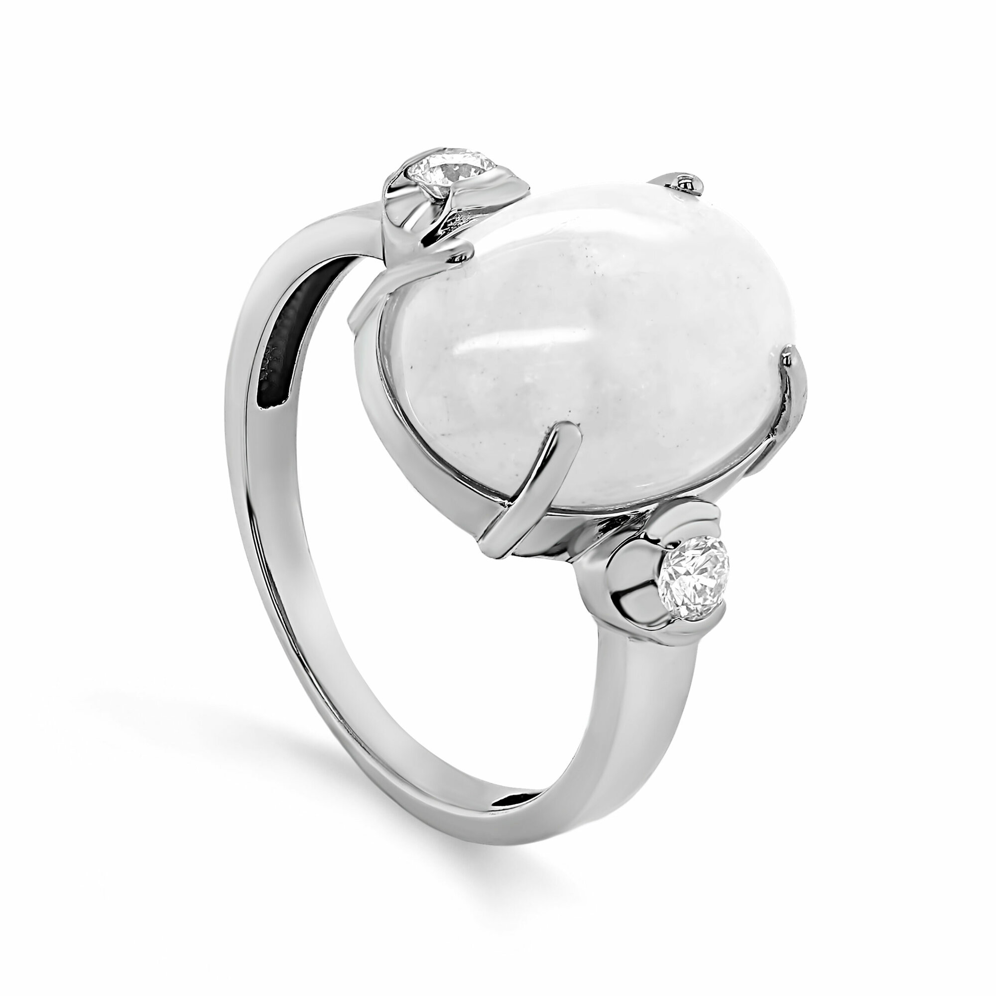 Кольцо, белое золото, 585 проба, лунный камень, бриллиант