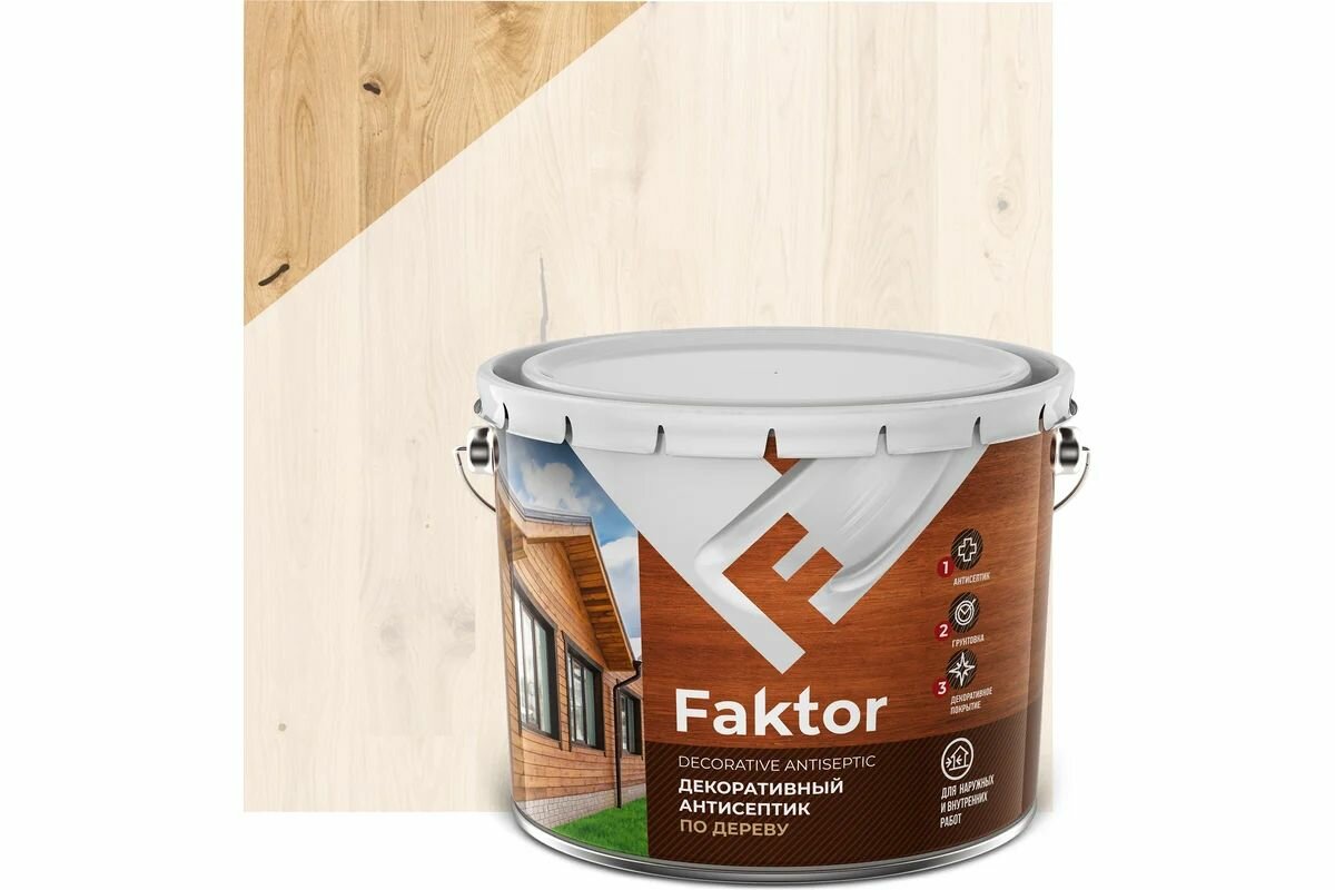 Декоративный антисептик ярославские краски FAKTOR 3 в 1 для защиты и тонирования древесины, беленый дуб, 7.6 кг 217328