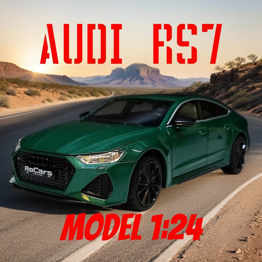 Машинка Audi RS7. Металлическая модель автомобиля Ауди РС7 зеленый 20см. Инерционная игрушка машина 1:24