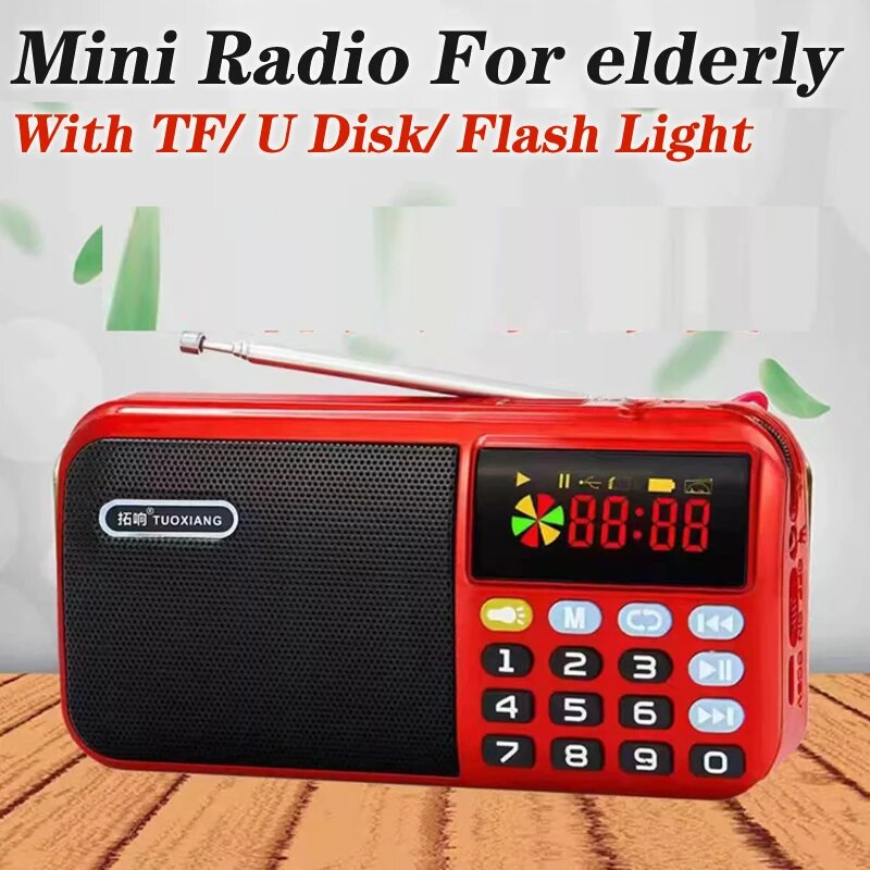 Портативный Динамик FM Радио Мини Портативный цифровой USB TF MP3 плеер со светодиодным фонариком Поддержка 2 1865 аудио для пожилых людей