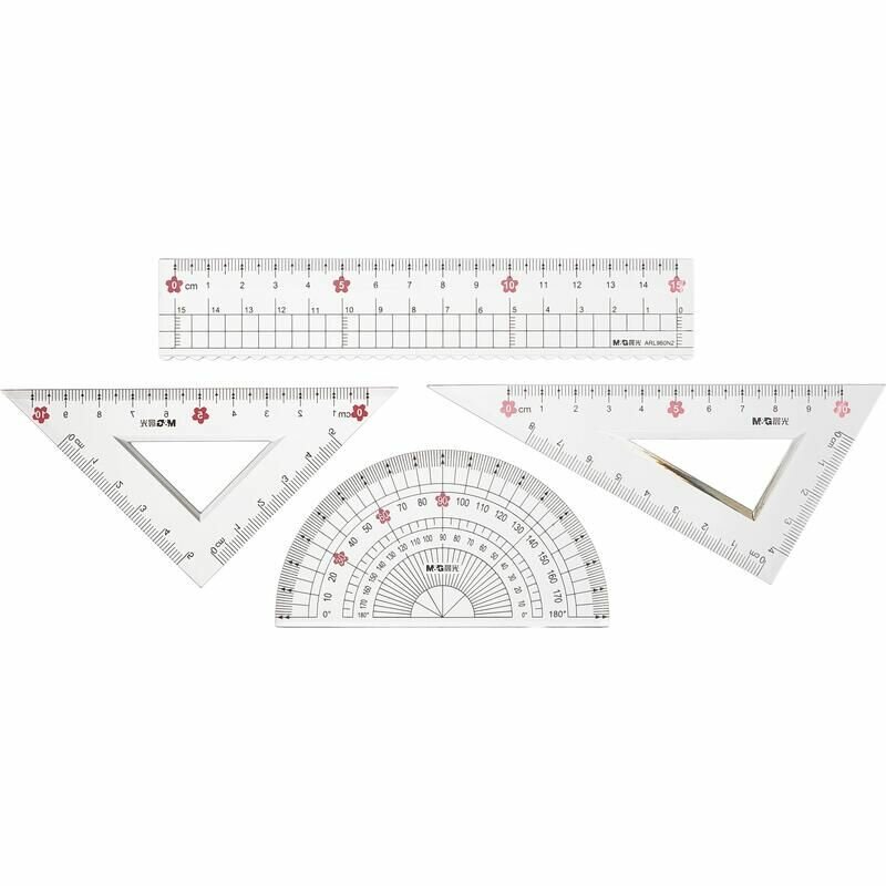 Чертежный набор M&G "Sakura Rain", линейка, транспортир, 2 треугольника (ARL960Y4)