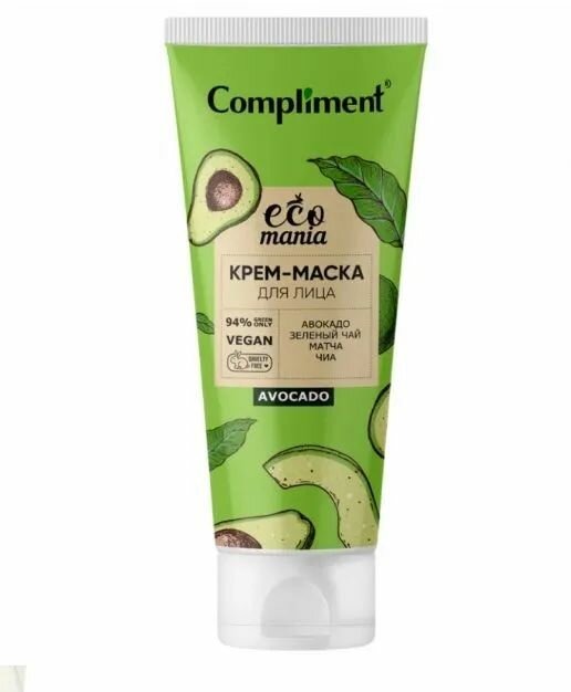 Крем-маска для лица COMPLIMENT Ecomania, авокадо, зеленый чай, 130 мл