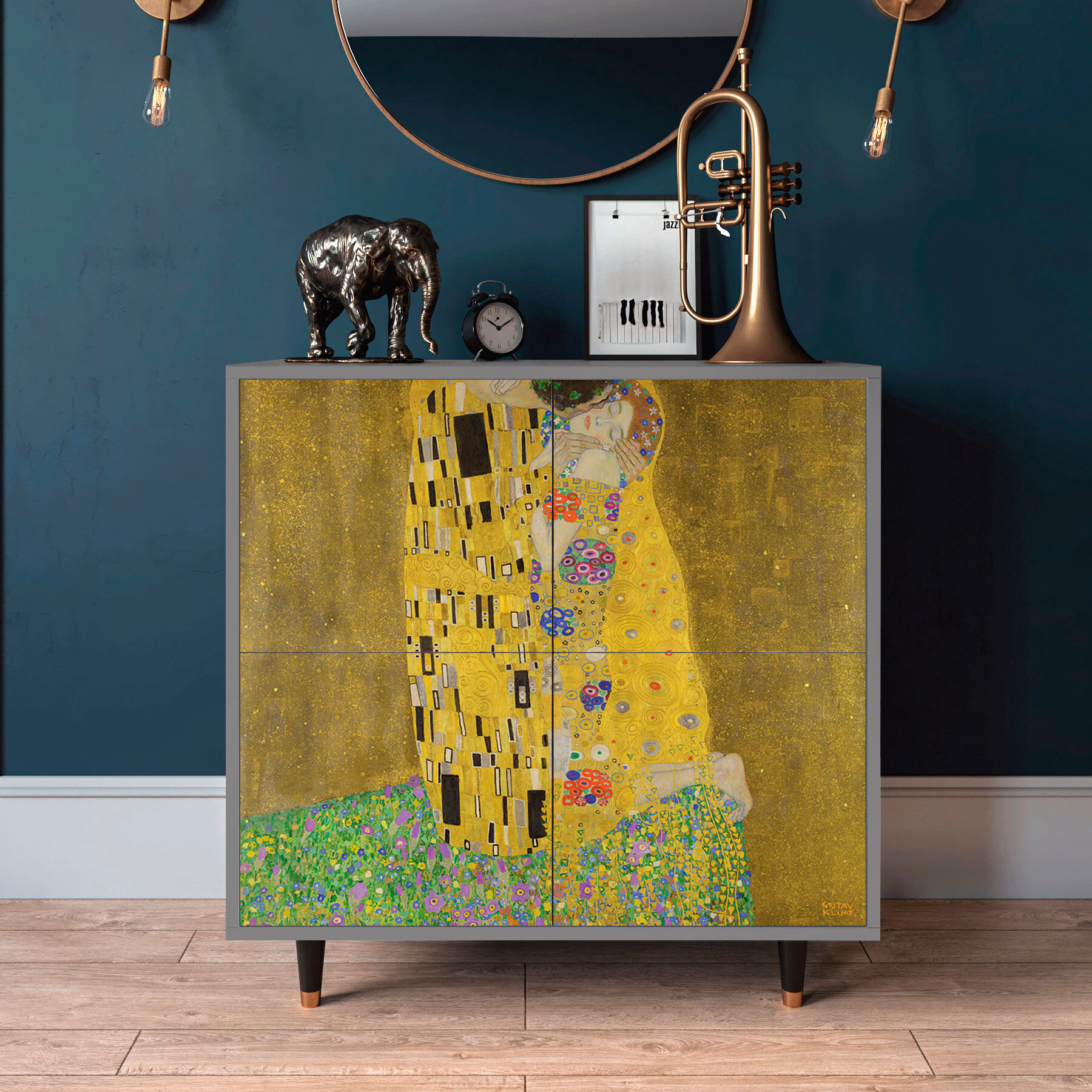 Комод - STORYZ - BS3 The Kiss by Gustav Klimt , Размер - 94 x 96 x 48 см, Цвет корпуса - Серый