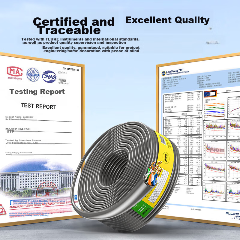 SAMZHE CAT5e Gigabit Ethernet Cable, Pure Copper High-Speed CAT5e Unshielded Network Cable for Engineering, Home Installation, Monitoring, POE Power Supply Box, Gray, 50 Meters, SZ-5050