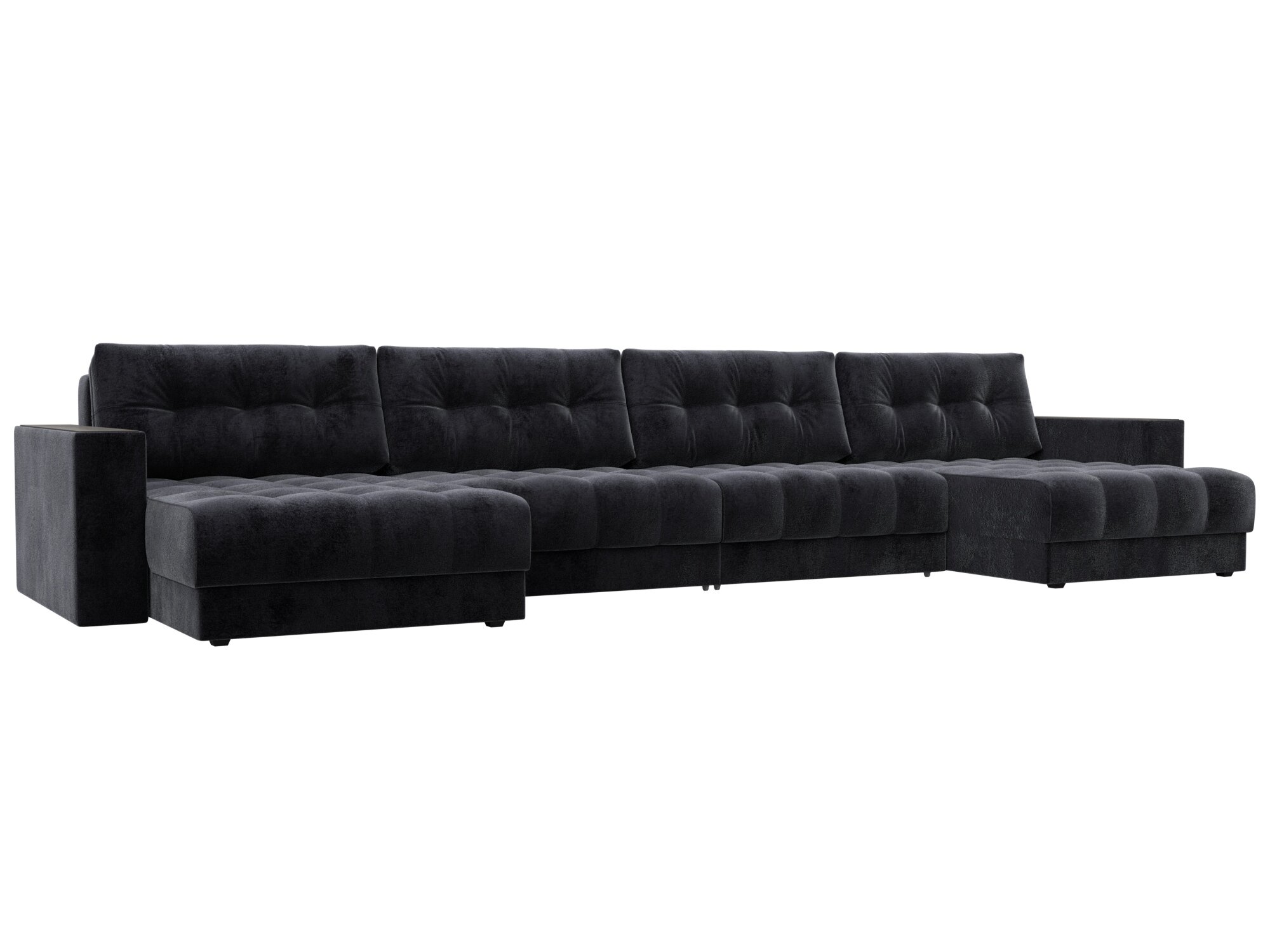 Диван П-образный с декором Лига-049 НПБ Лонг, велюр TOWER 11 темно-серый