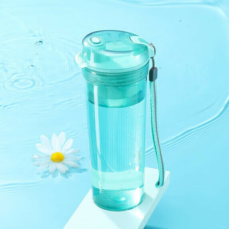 Tupperware Crystal 400ML Plastic Cup, Portable Water Bottle for Male And Female Students And Office Use, Large Capacity with Dual Drinking Spouts, Mint Blue