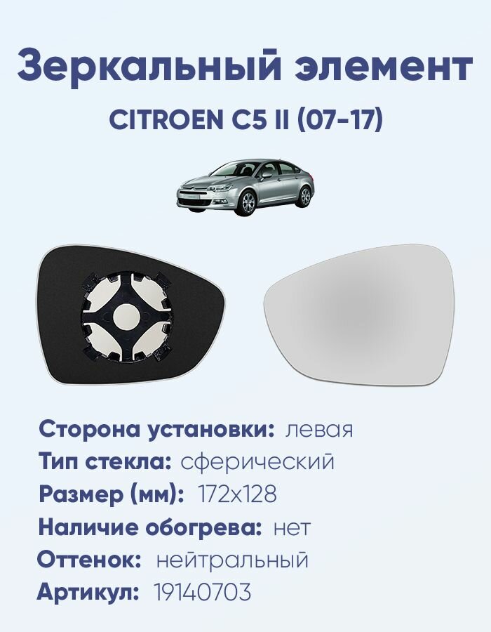 Зеркальный элемент левый CITROEN C5 II (07-17) сфера нейтральный без обогрева
