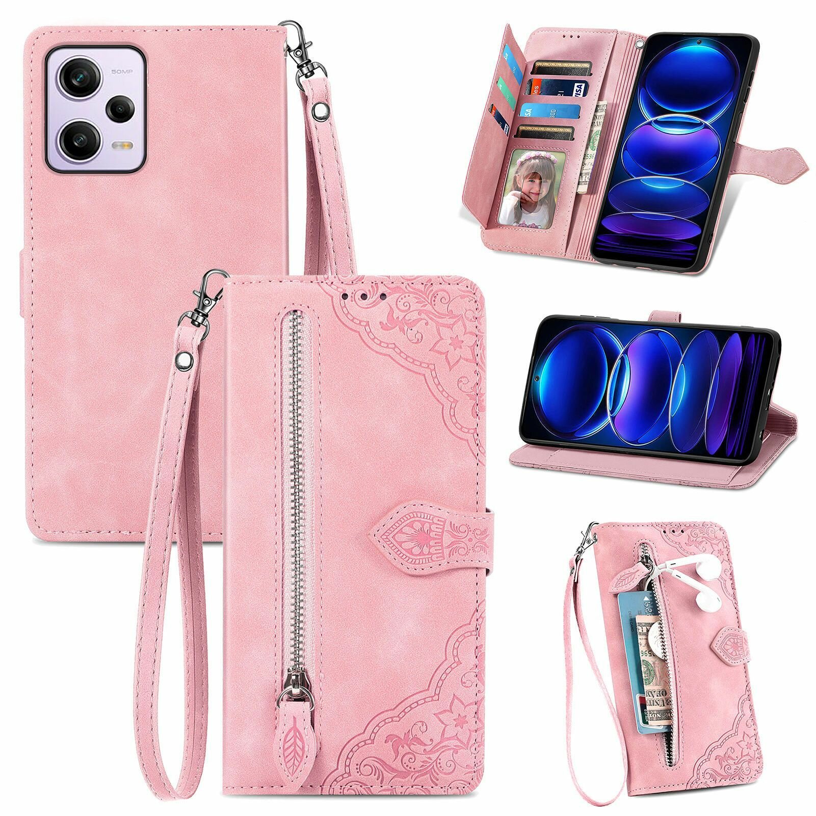 Чехол книжка для Xiaomi Poco X5 Pro кошелек на молнии Чехлы для мобильных телефонов