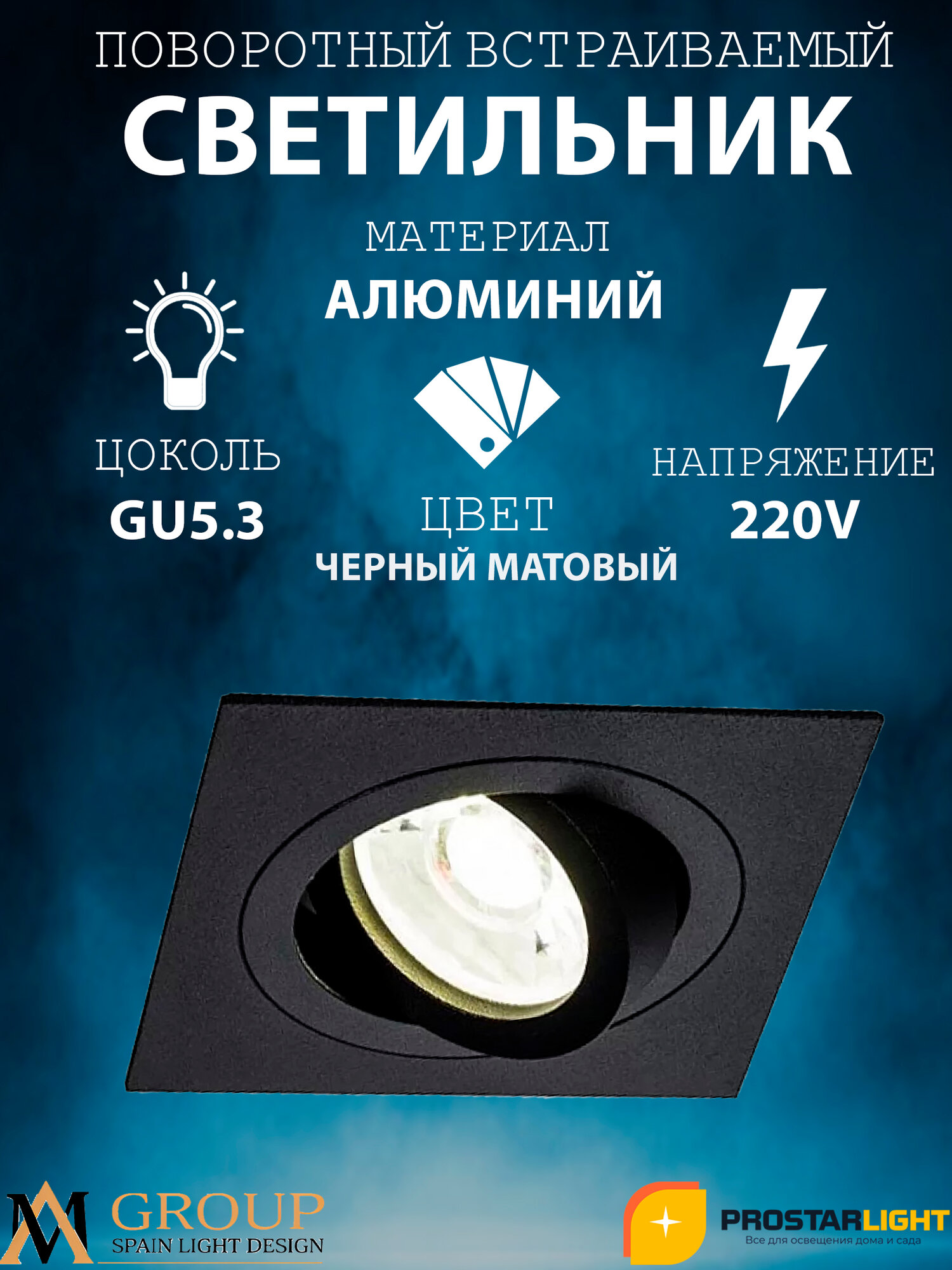 Поворотный встраиваемый точечный светильник AM Group AM124 BK-BK Черный Матовый GU5.3(MR16) - 1 шт.