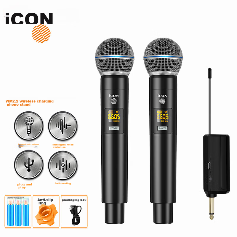 Aike WM2.2 Dual Wireless Microphones, Rechargeable, for Live Streaming, Outdoor Singing, Meetings, KTV, Karaoke, And Live Broadcasting