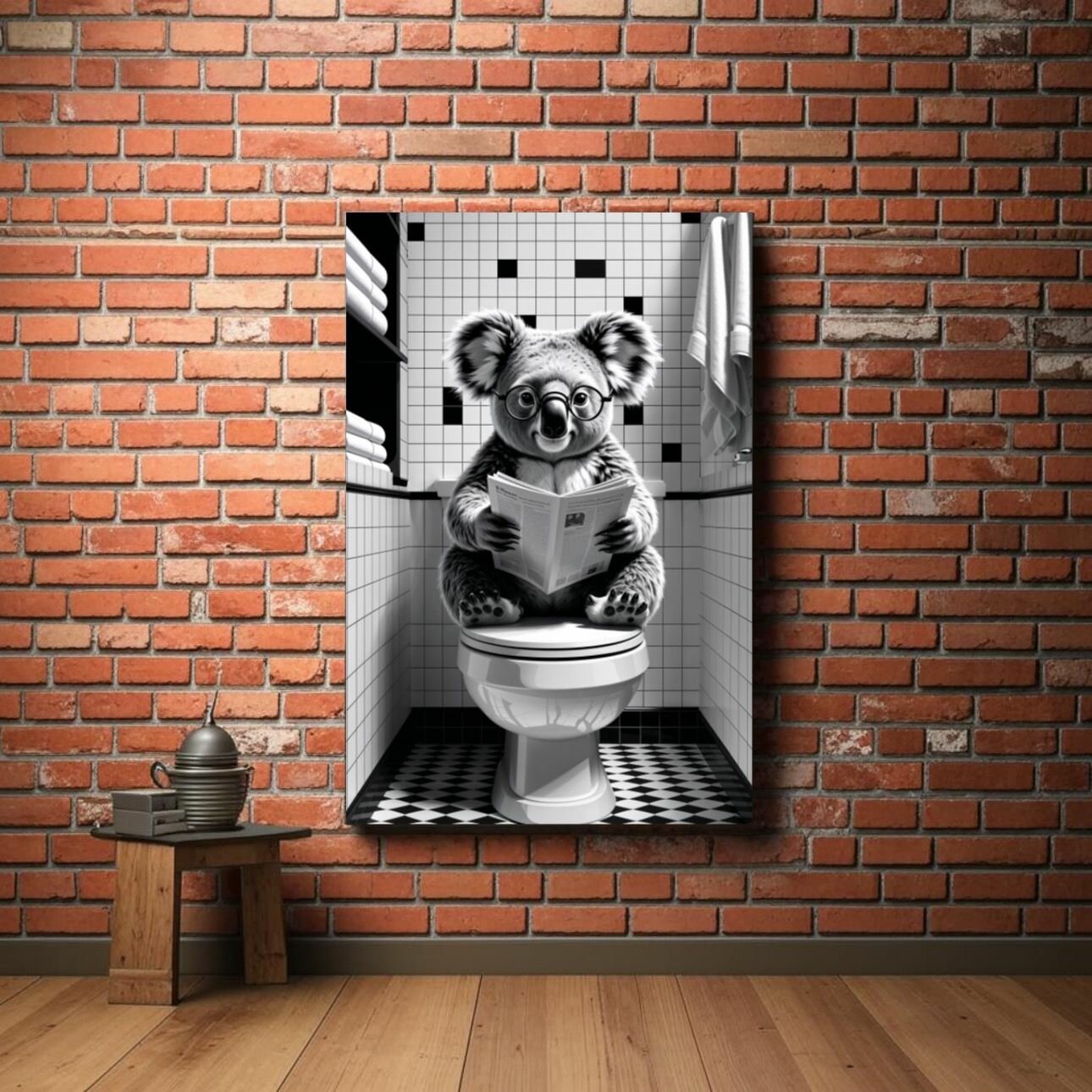 Картина в туалет, Коала читает газету на унитазе, 40*60 см