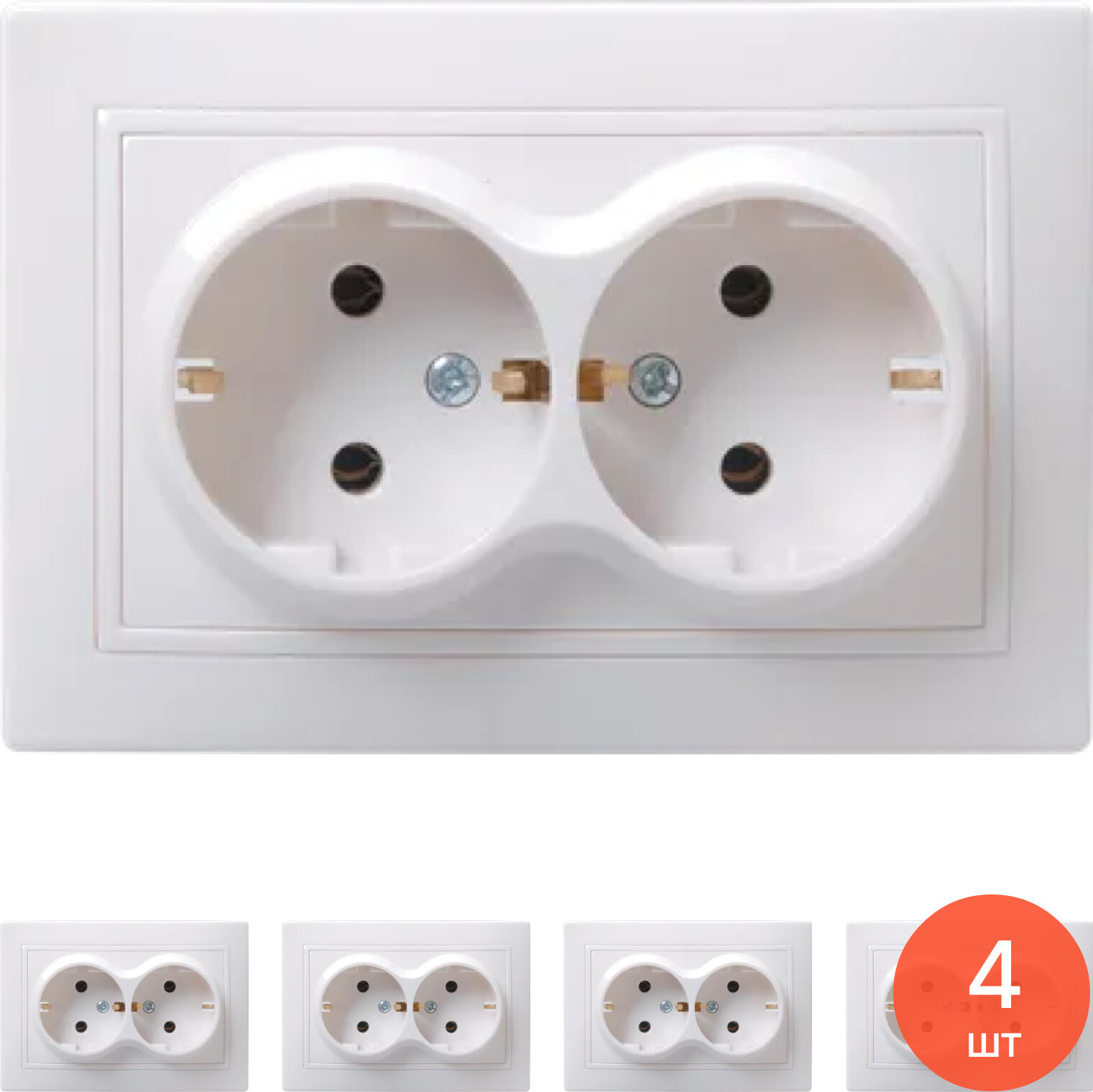 Розетка силовая штепсельная IEK / ИЭК Kvarta РС12-3-КБ керамика, 16А 250В IP20, белая с заземляющим контактом, ERK21-K01-16-K / электрооборудование (комплект из 4 шт)