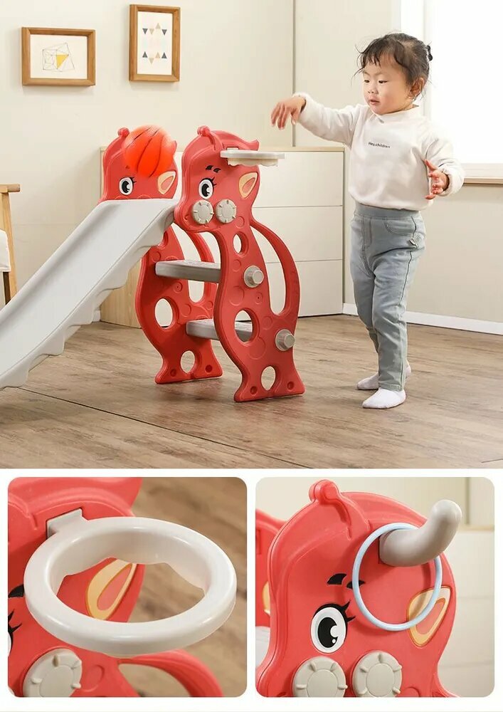 Горка детская "1-6", баскетбол, пластик, красная, 174х67х63 см