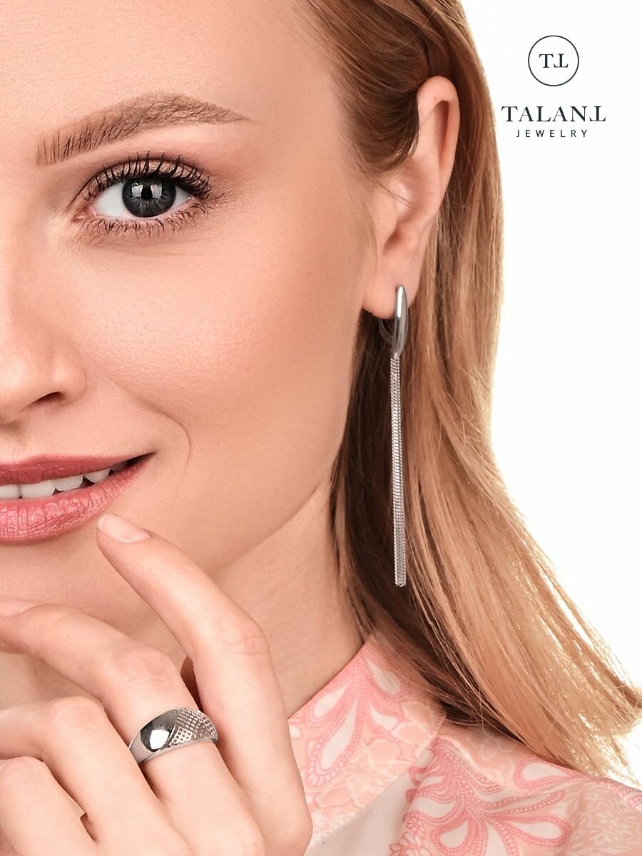 Серьги цепочки TALANT, серебро, 925 проба, родирование, длина 7.5 см, , серебристый — фото 1