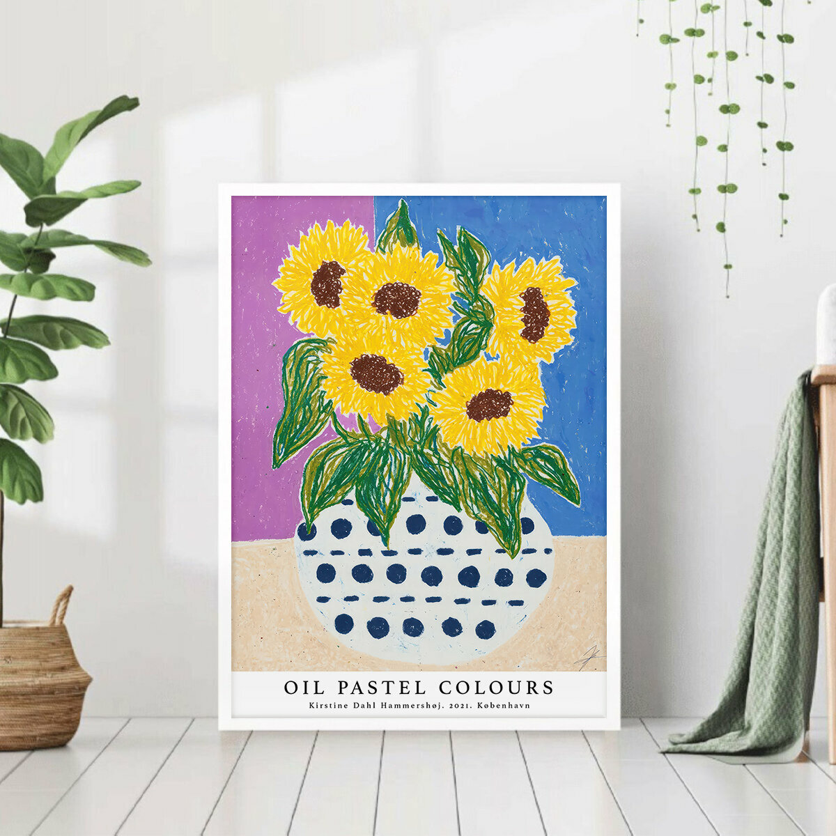 Постер "Подсолнухи в вазе" 40x50 в белой рамке на стену для интерьера