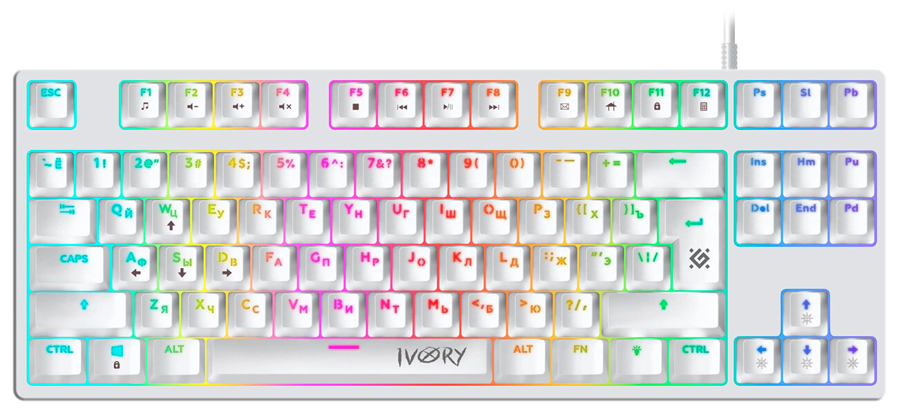 Механическая клавиатура Defender Ivory GK-579 RU, 87 кнопок, красный свитч, RGB (45579)