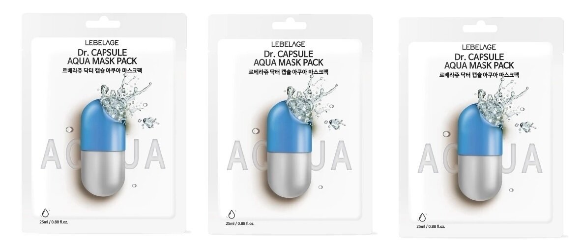 Маска Lebelage для лица Dr. CAPSULE AQUA MASK PACK , тканевая с гиалуроновой кислотой , 25 мл, 3 шт