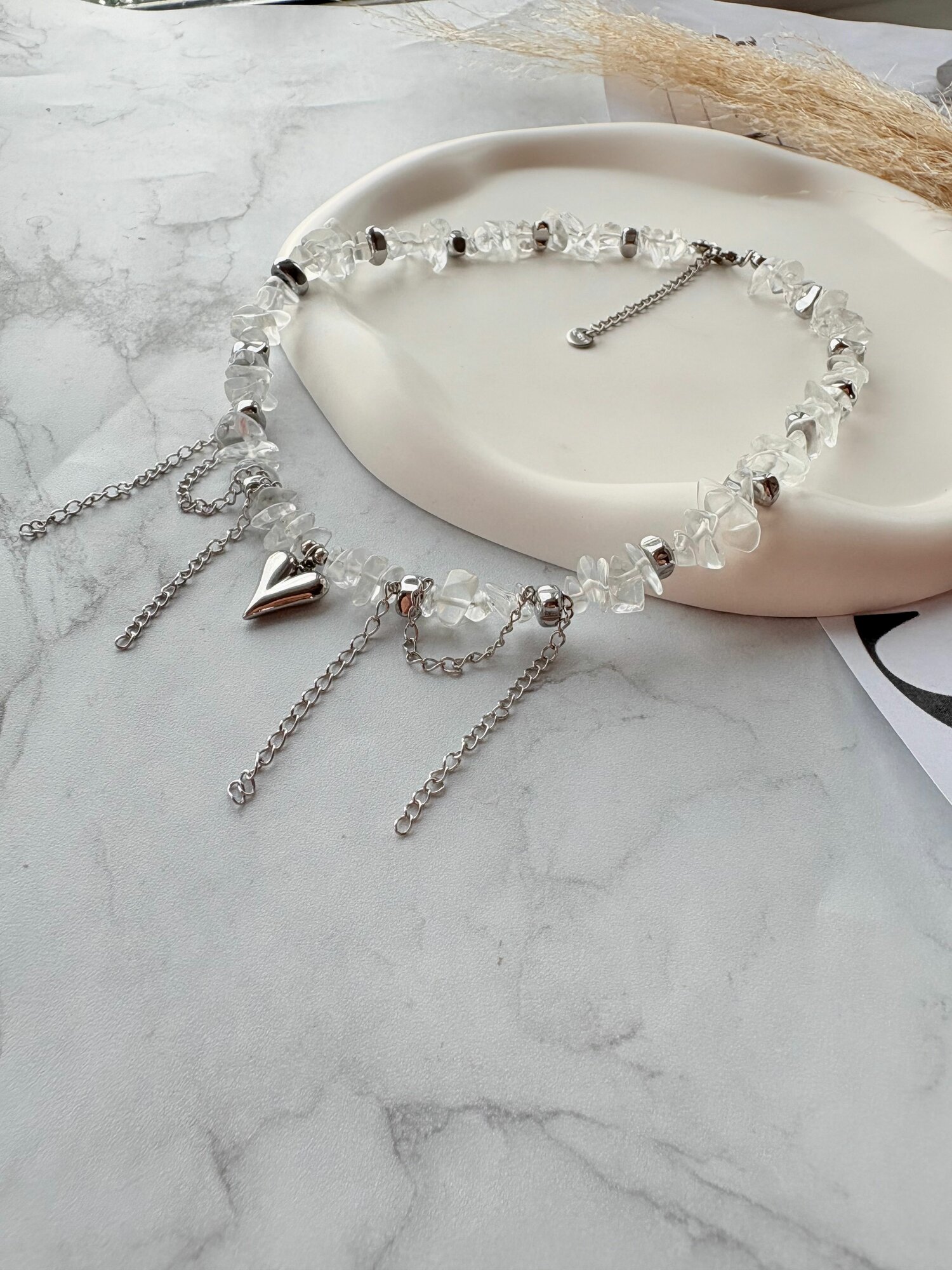 Чокер, горный хрусталь, гематит