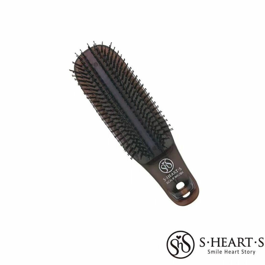Расческа S-Heart-S Scalp Brush KOM, нейлон, мытье волос, стимуляция роста, коричневая