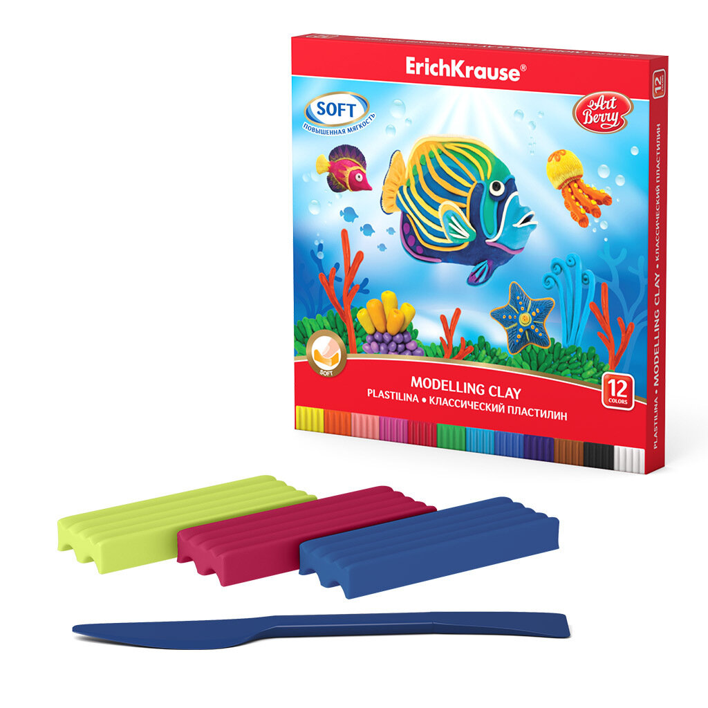 Пластилин классический ArtBerry 12 цветов со стеком, 216 г, арт. 58531
