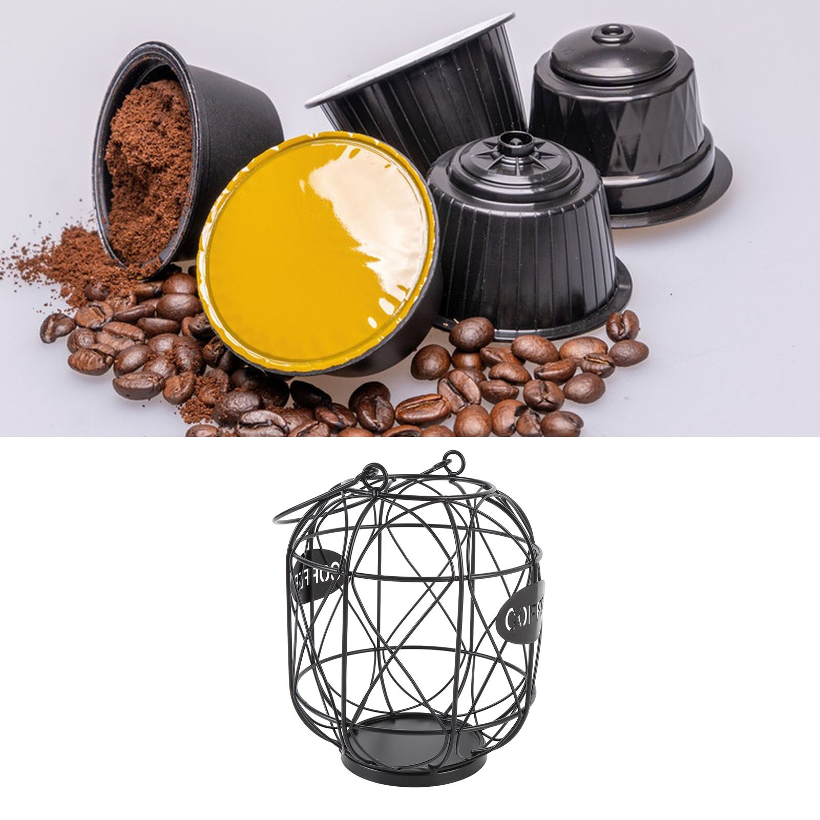 Держатель для кофейных капсул, органайзер для кухонной столешницы, корзина для хранения кофейных капсул, аксессуары для кофейного бара, утяжеленная основа, железный каркас, черный цвет