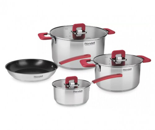 Набор посуды Rondell Savvy 7 предметов (кастрюли 20, 24 см с крышками, ковш, сковорода), нерж. сталь (RDS-2012)